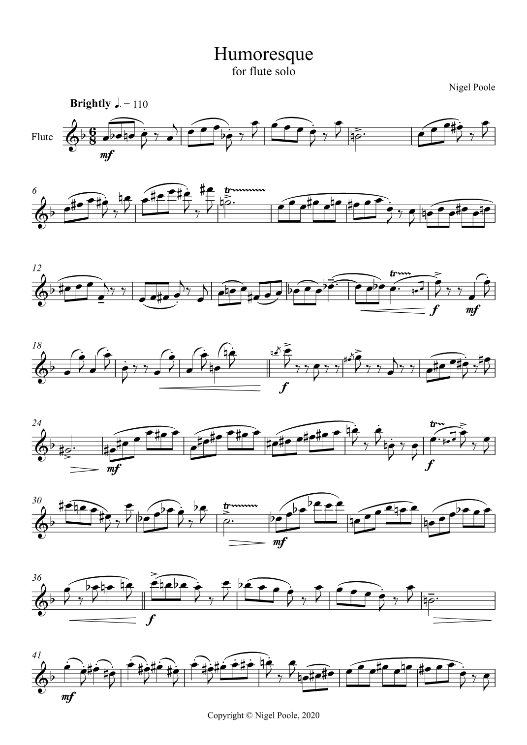 Humoresque Sheet Music | Nigel Poole | Flute Solo