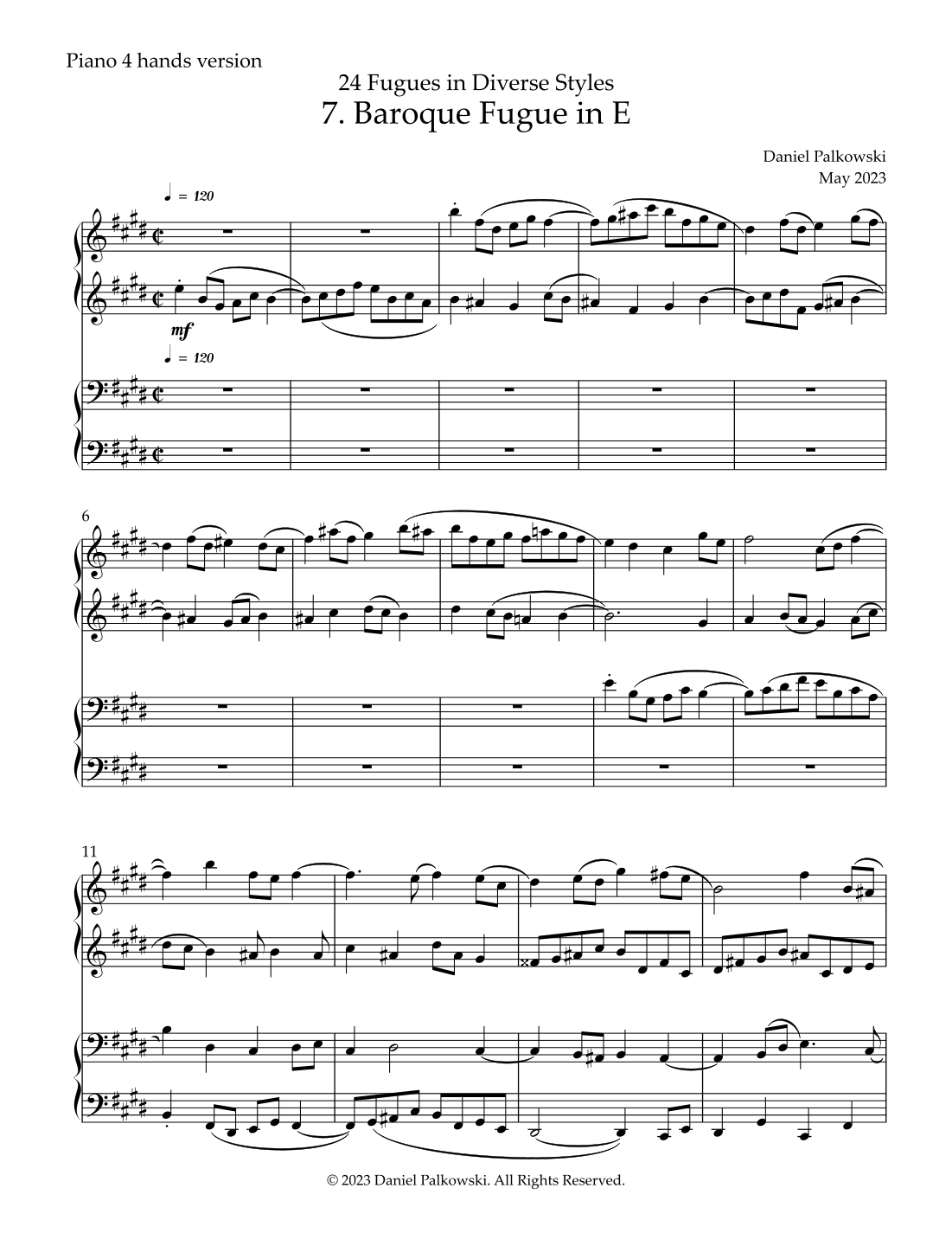 Fugue in E Major (from 24 Fugues in Diverse Styles) by Daniel Palkowski ...