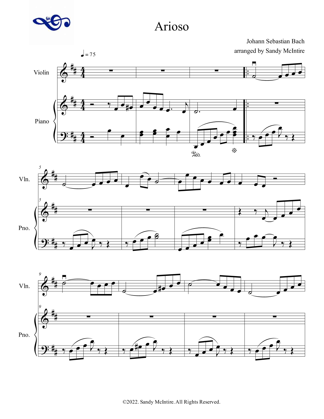 Arioso from Cantata BMV 165 (arr. Sandy McIntire) by Johann Sebastian ...