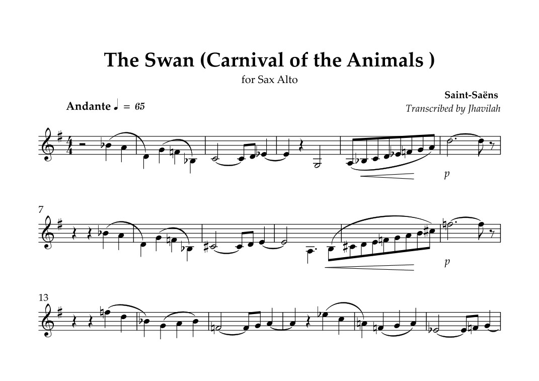 The Swan from Carnival of the Animals (arr. Jhavilah) by Camille Saint ...