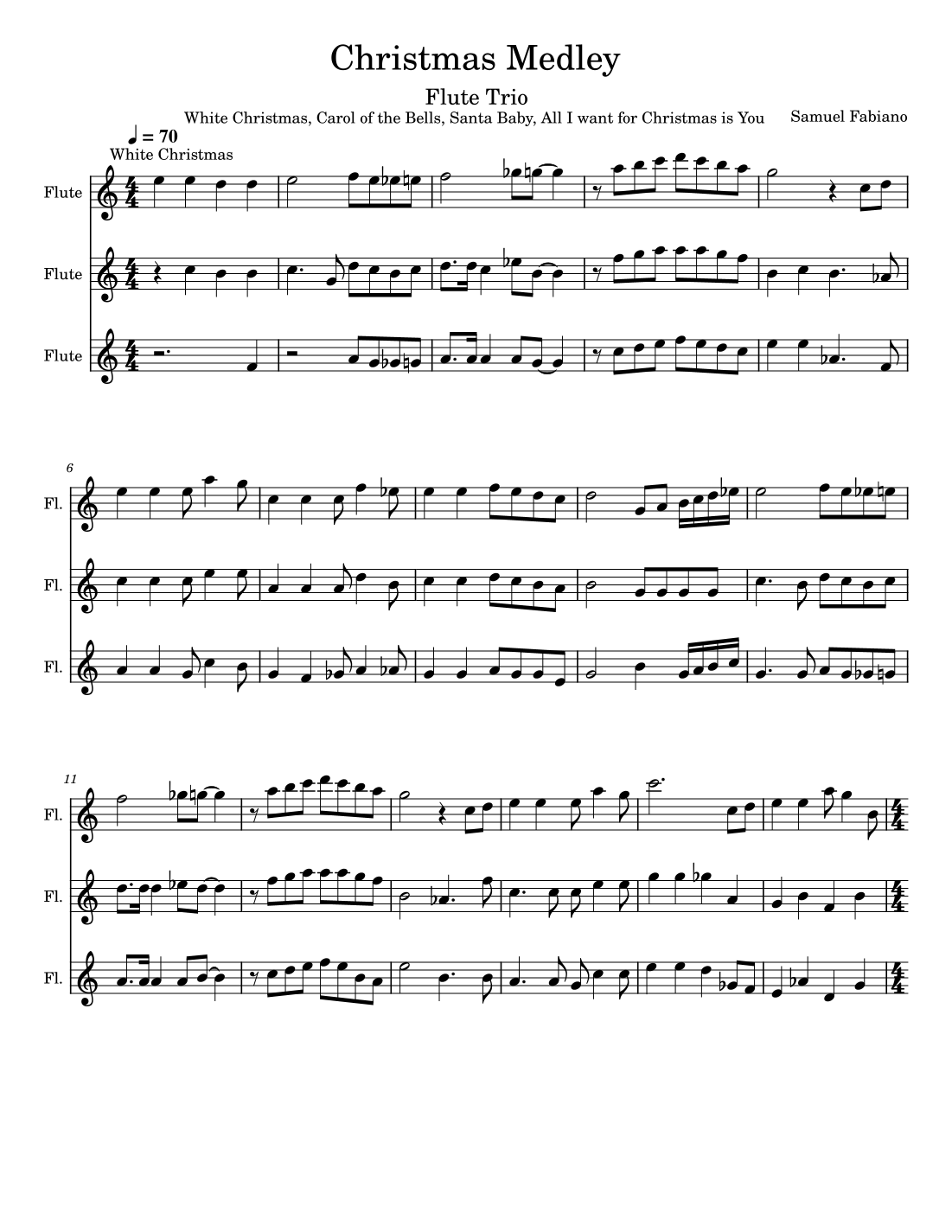 Christmas Medley for Flute Trio by Samuel Sheet Music for Woodwind ...