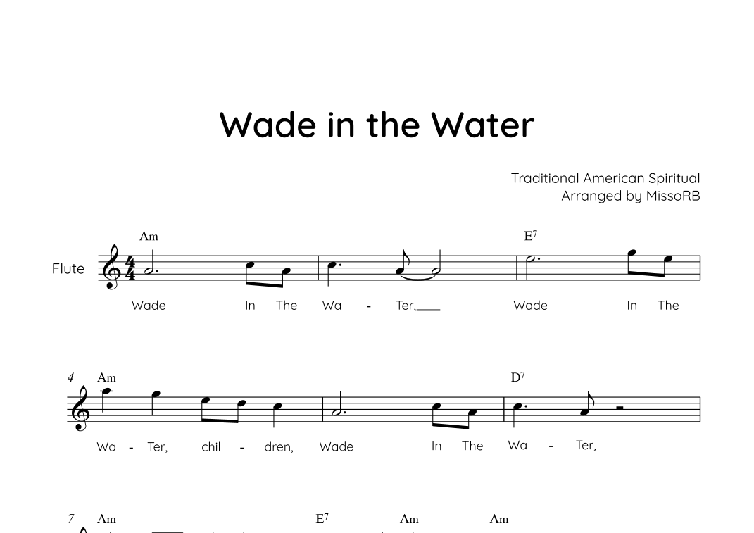 Wade in the Water - Flute in Am With Chords & Lyric - Easy (arr ...