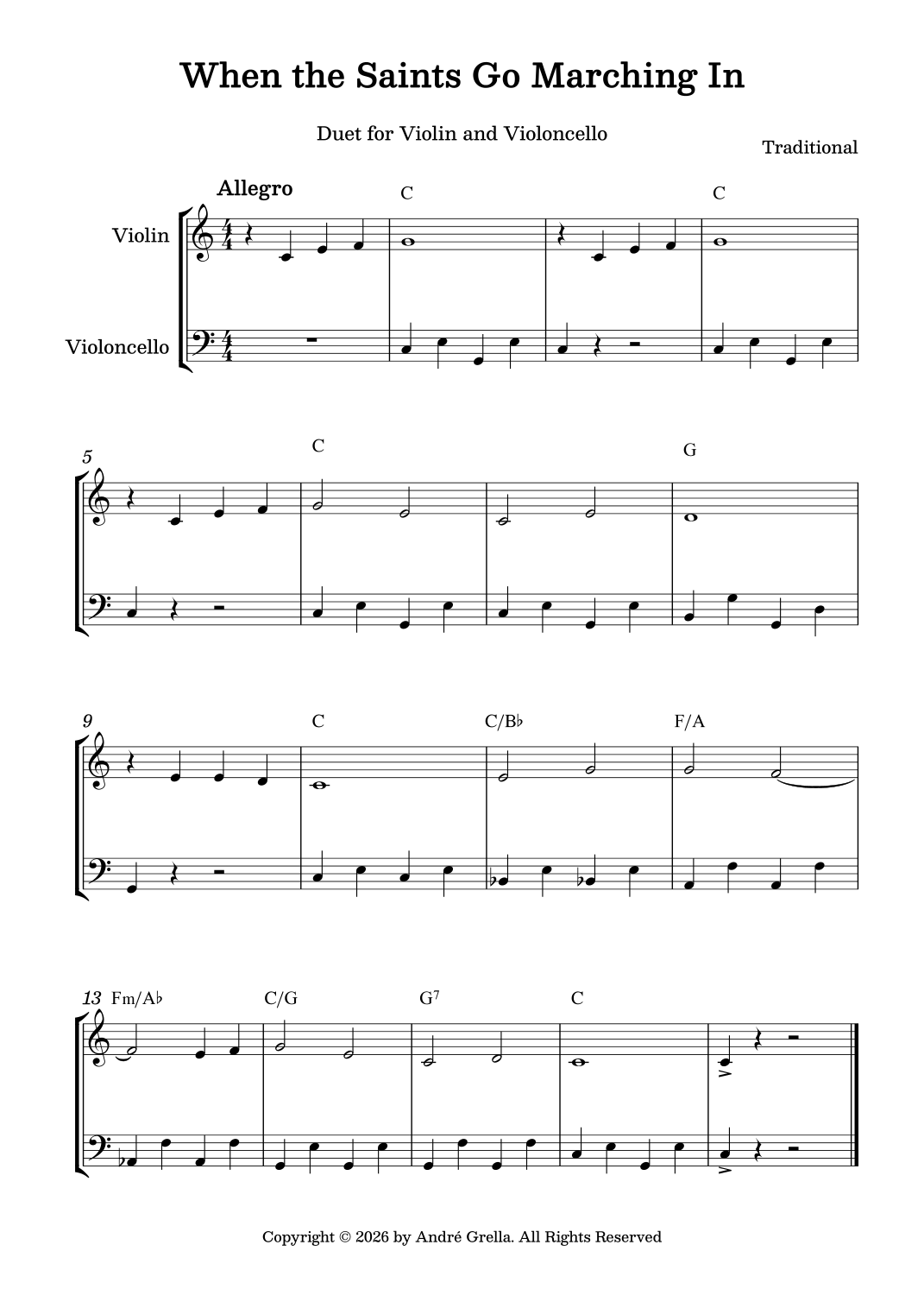 When the Saints Go Marching In - Violin and Cello Duet (With Chord ...