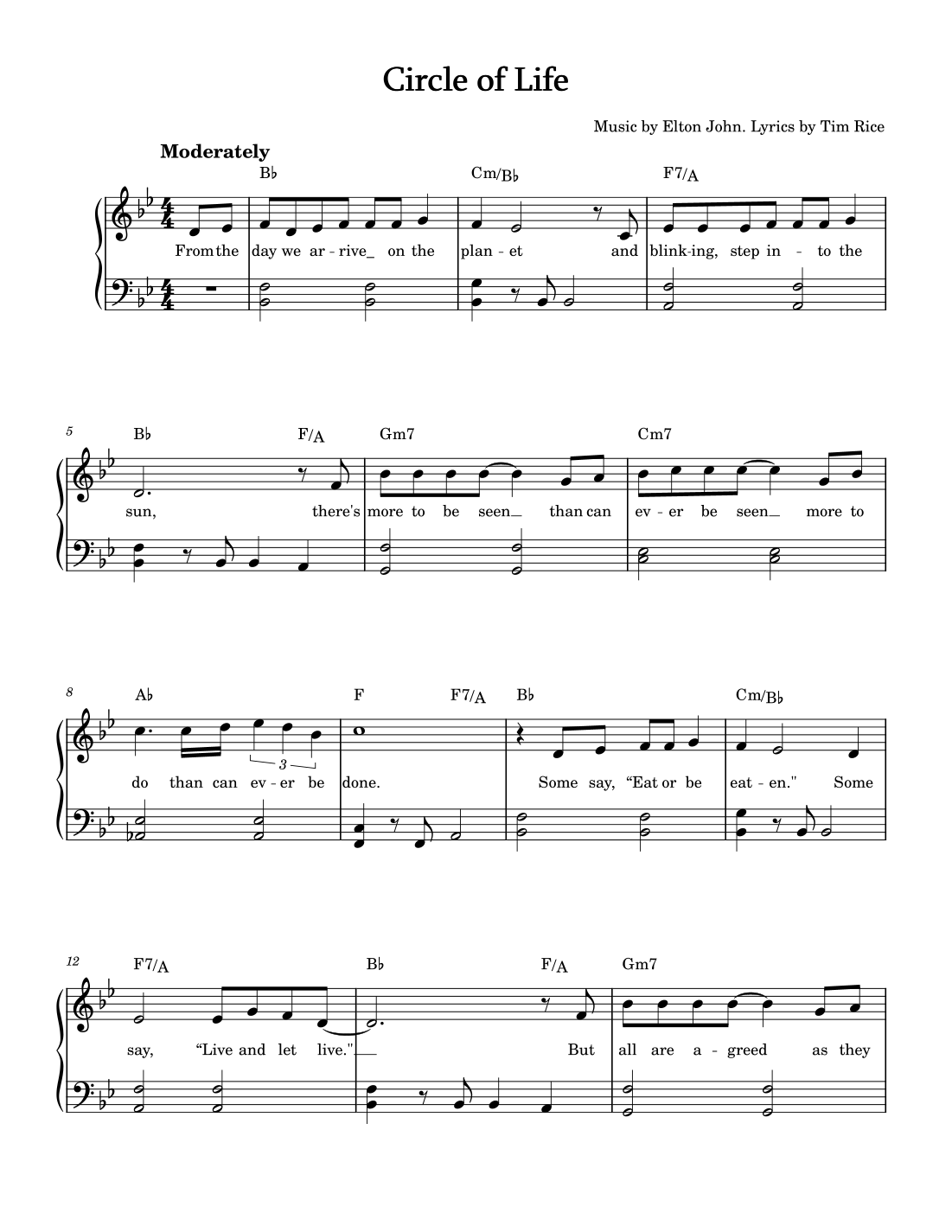 Circle of Life (arr. Warren K.) by Elton John Sheet Music for Piano ...