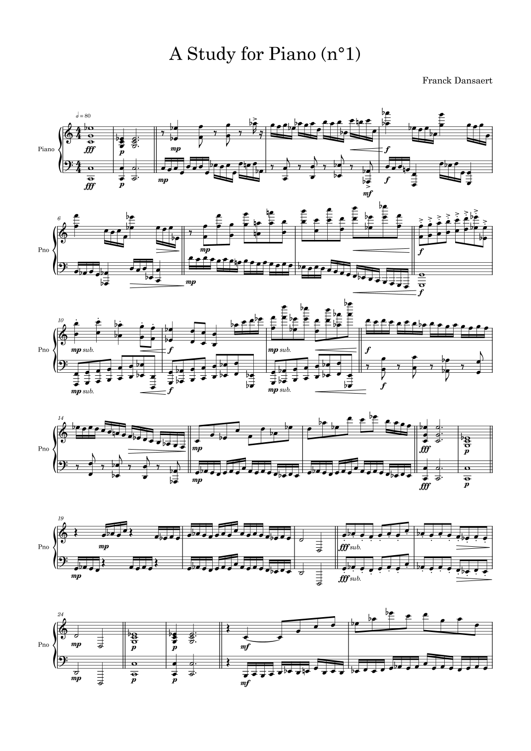 Study for Piano nº1 by Franck Dansaert Sheet Music for Piano Solo at ...