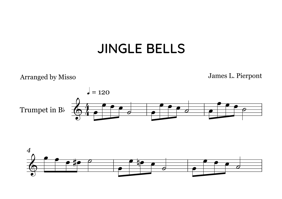 Jingle Bells - Trumpet in Bb Major (Easy) (arr. MissoRB) by James L ...