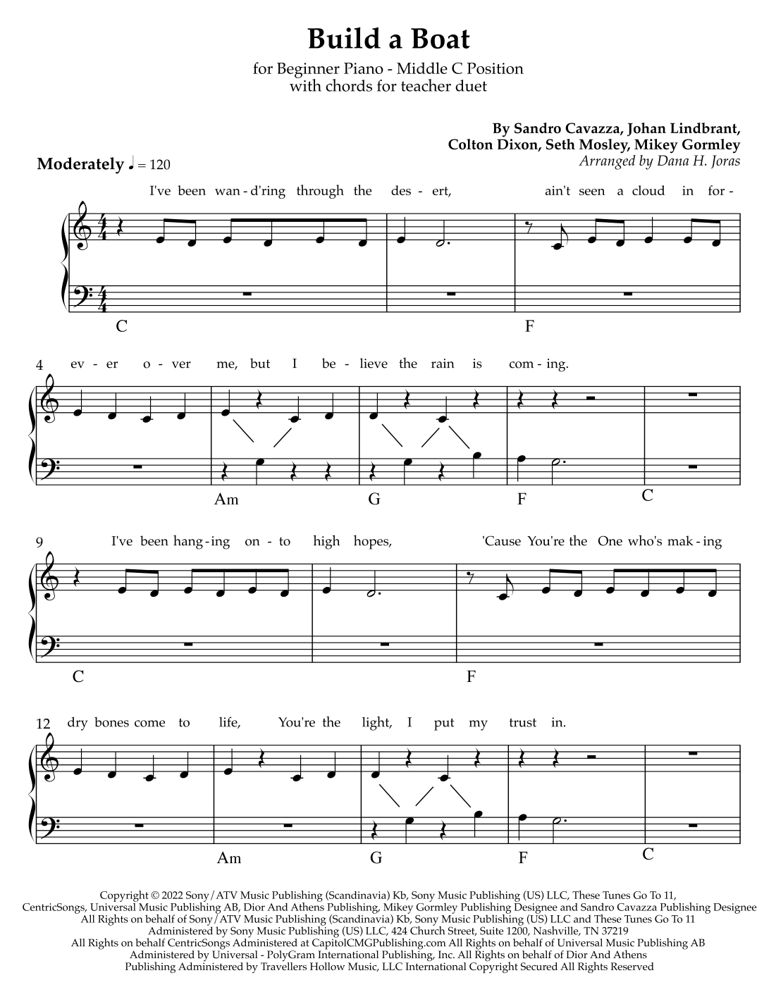 Build A Boat (arr. Dana H. Joras) by Colton Dixon Sheet Music for Easy ...