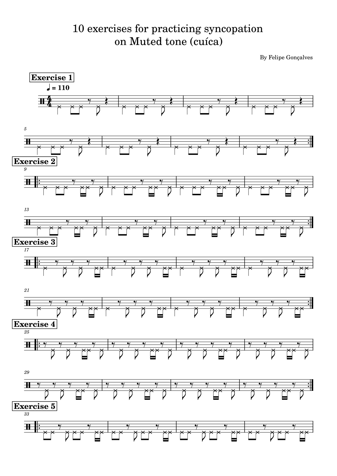 10 exercises for practicing syncopation on Muted tone (cuíca) by Felipe ...