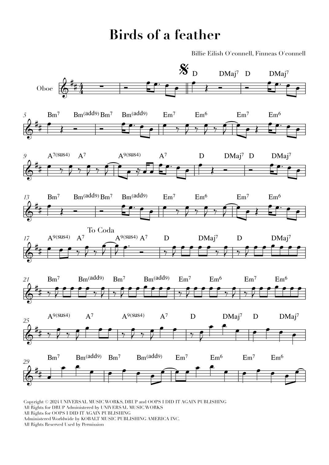 Birds Of A Feather (arr. DA Castro) by Billie Eilish Sheet Music for ...