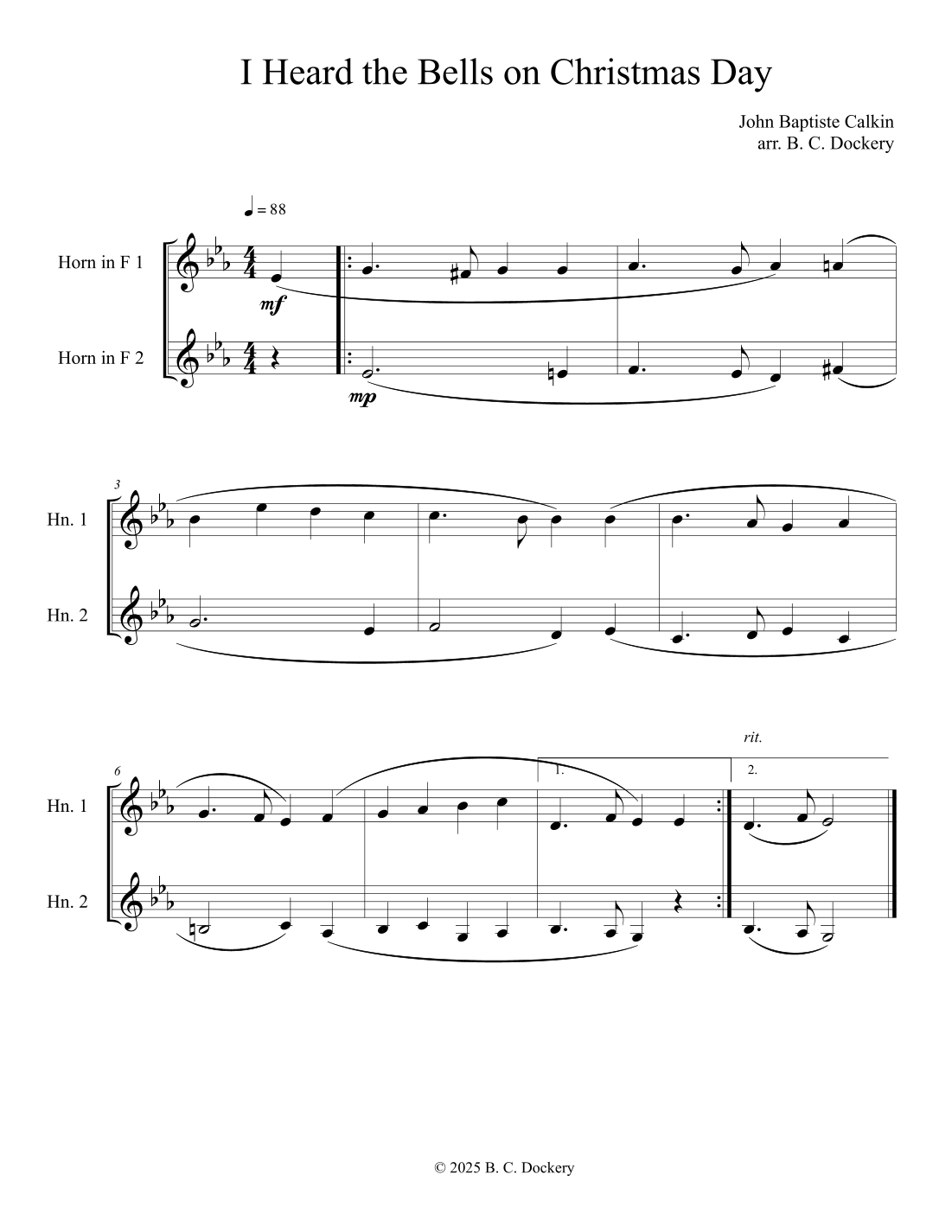 I Heard the Bells on Christmas Day (French Horn Duet) (arr. B. C ...