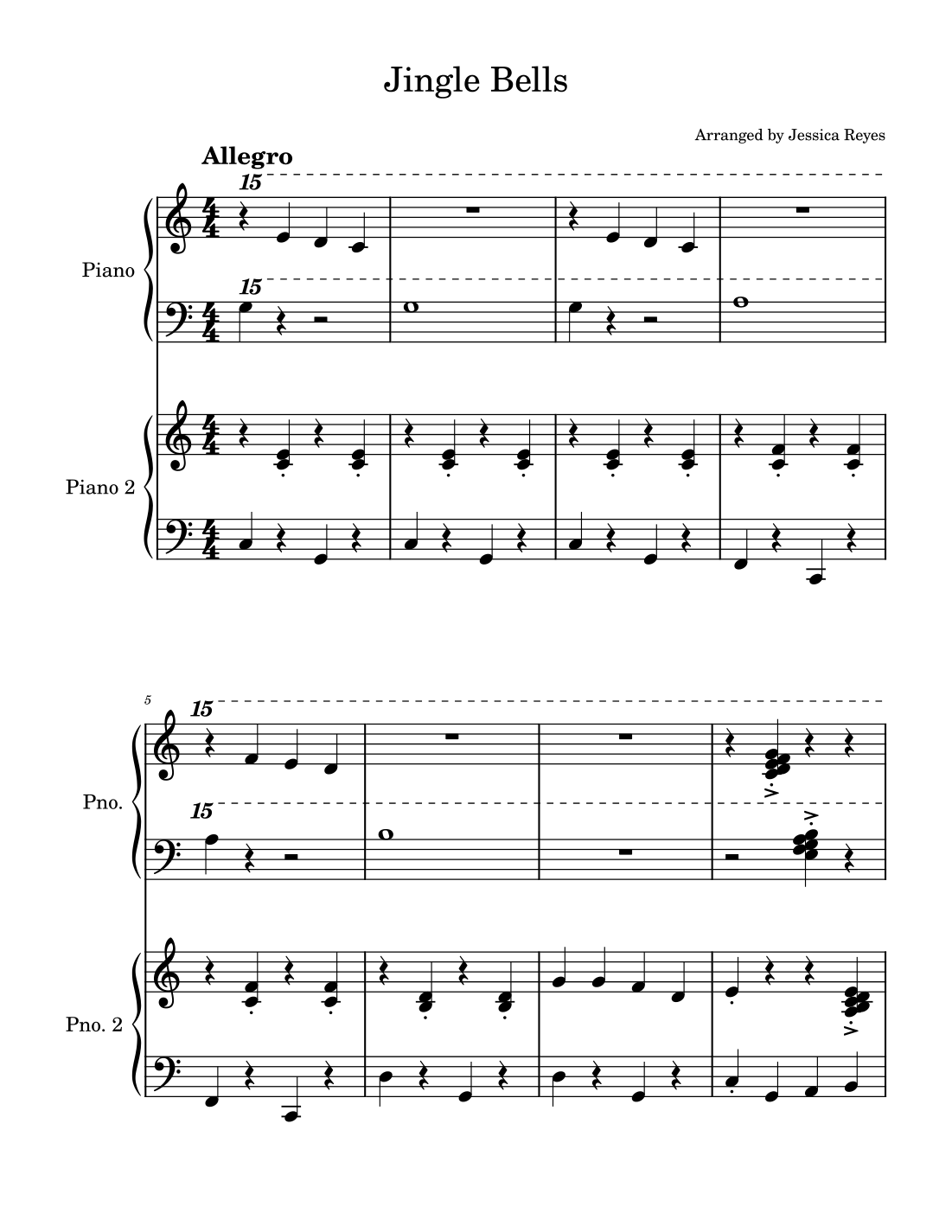 Jingle Bells by Traditional Sheet Music for Piano Duet (arr. Jessica ...