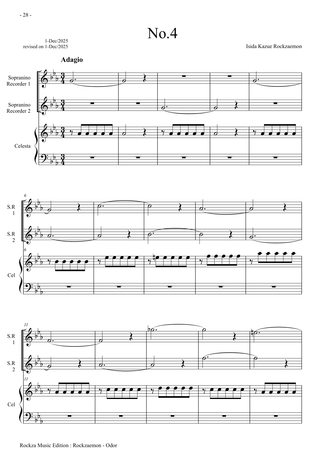 Prelude for 2 Sopranino recorders and Celesta, "Odor" No.4 by Isida ...