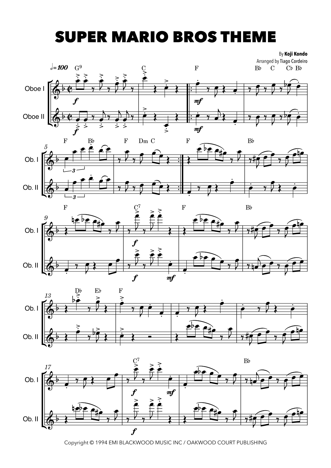 Super Mario Bros Theme (arr. Tiago Cordeiro) Partitions | Koji Kondo ...