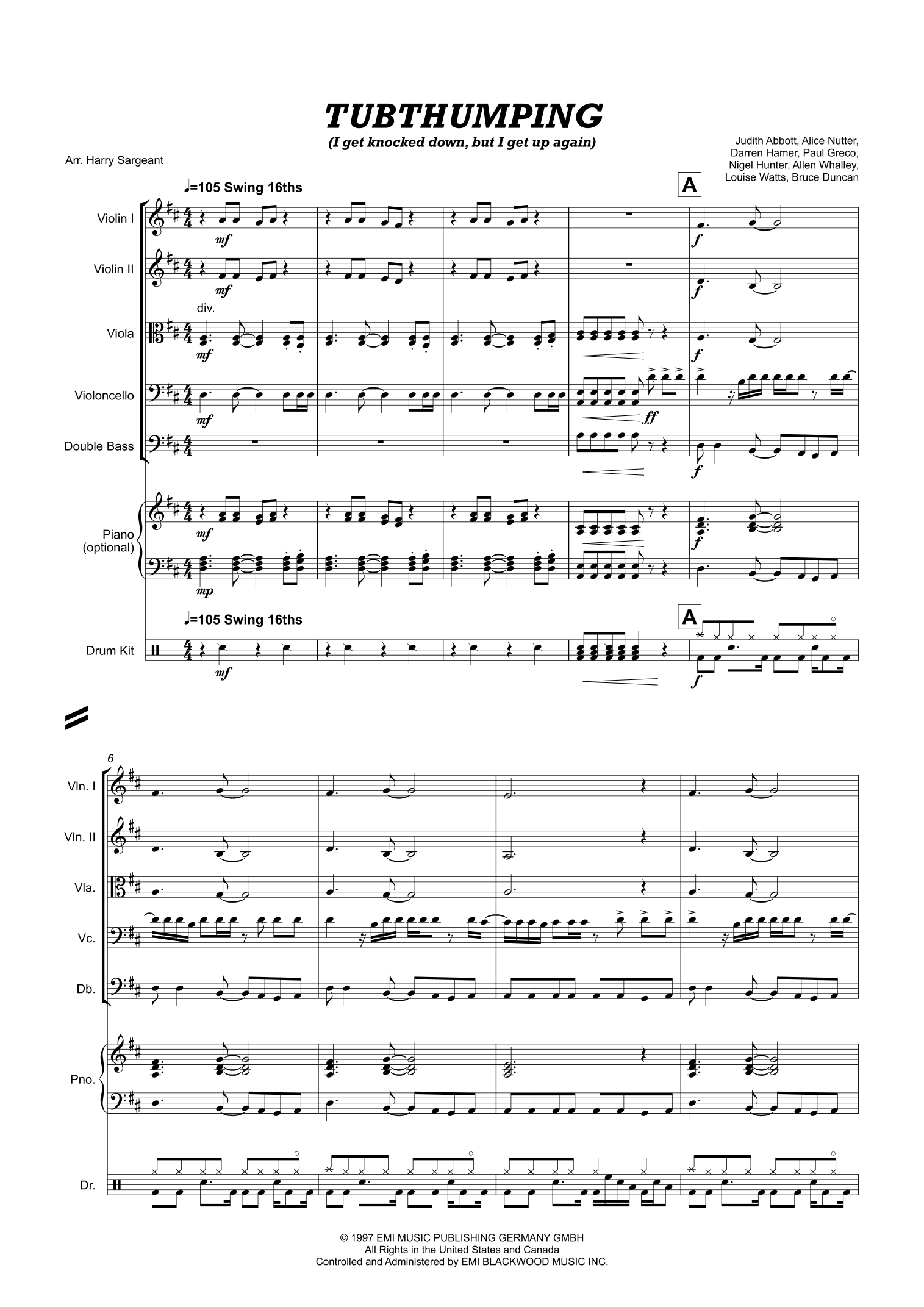 Tubthumping (arr. Harry Sargeant) by Chumbawamba Sheet Music for ...