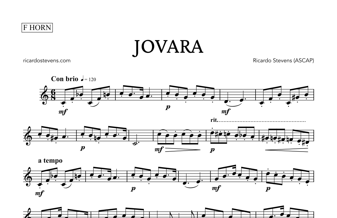Jovara by Ricardo Stevens Sheet Music for French Horn Solo at Sheet ...