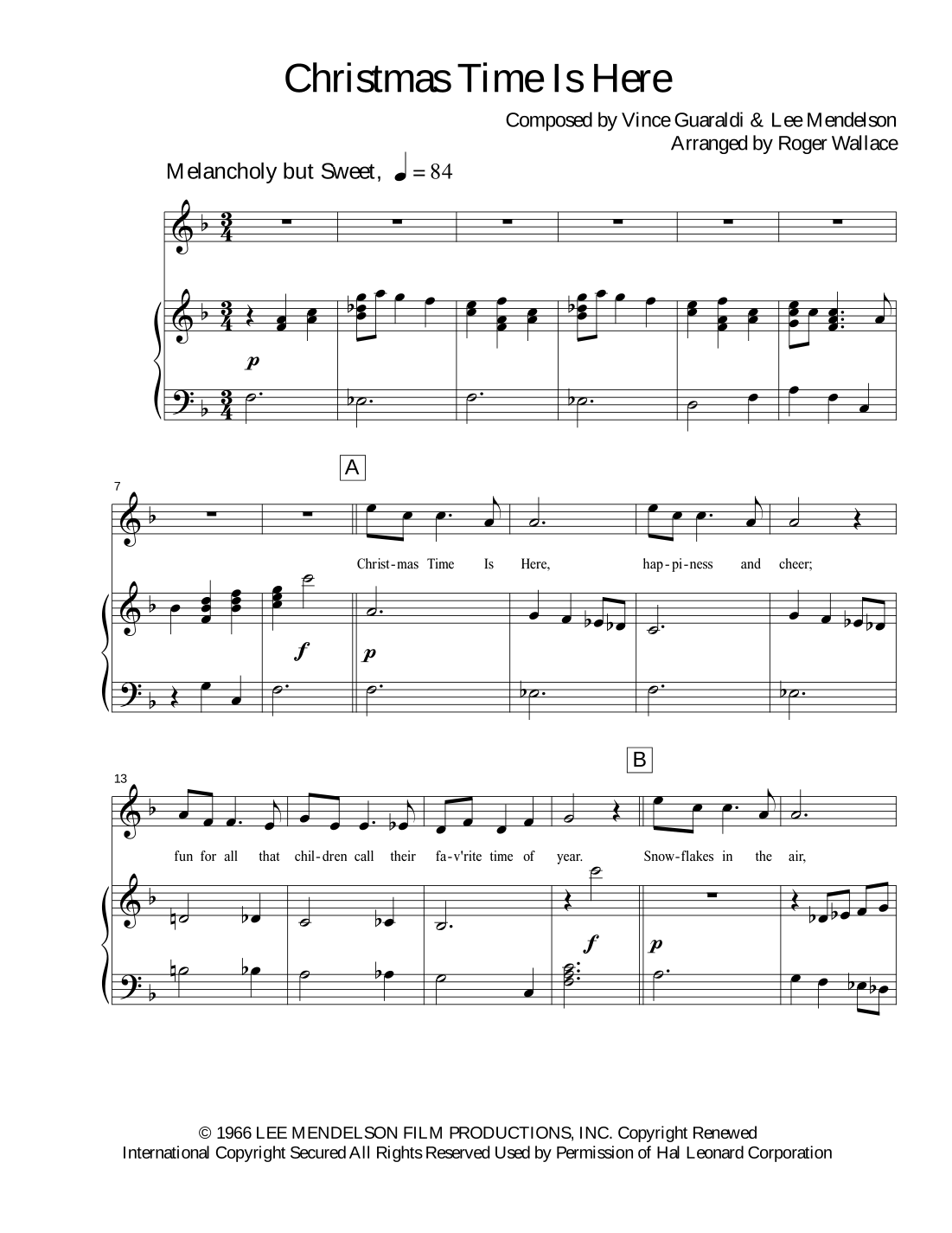 Christmas Time Is Here (arr. Roger Wallace) by Vince Guaraldi Sheet ...