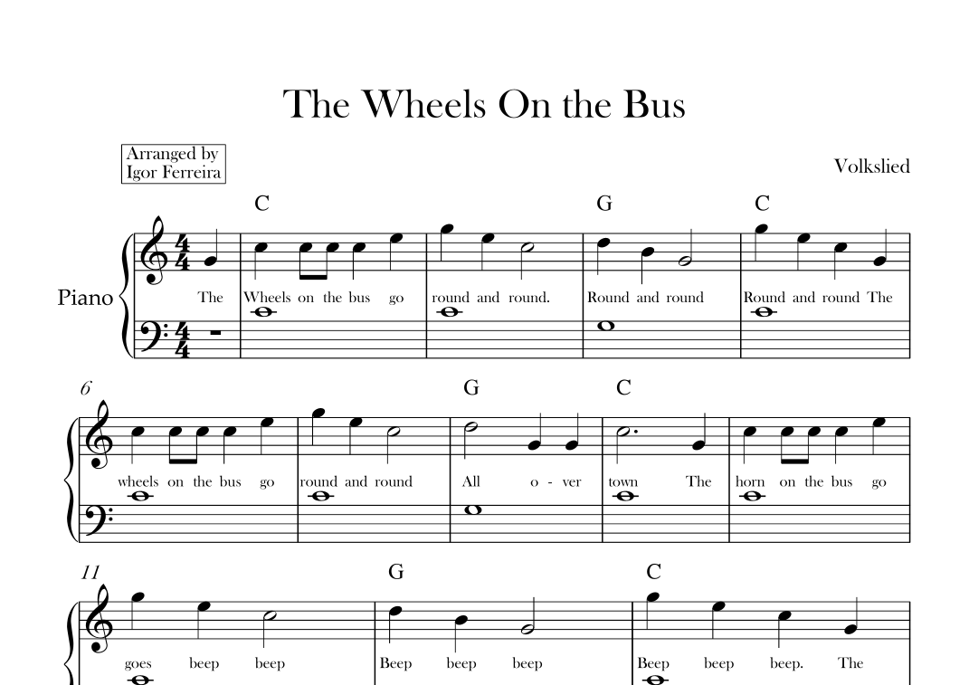 The Wheels On the Bus (arr. Igor Ferreira) by Verna Hills Sheet Music ...