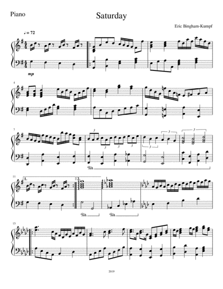 Saturday Sheet Music | Eric Bingham-Kumpf | Piano Solo