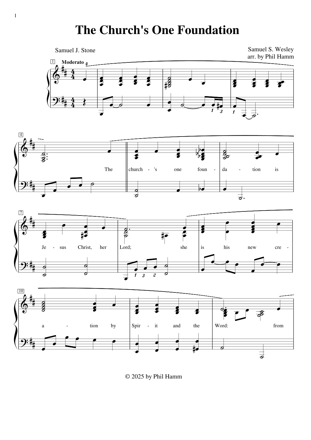The Church's One Foundation (arr. Phil Hamm) by Samuel S. Wesley Sheet ...