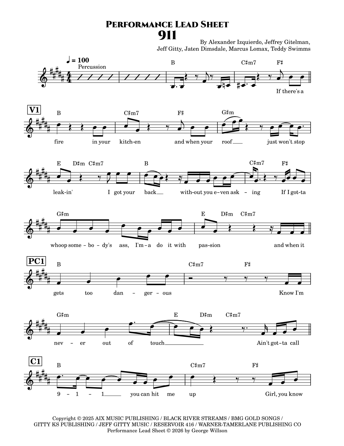 911 (arr. George Willson) by Teddy Swims Sheet Music for Lead Sheet ...