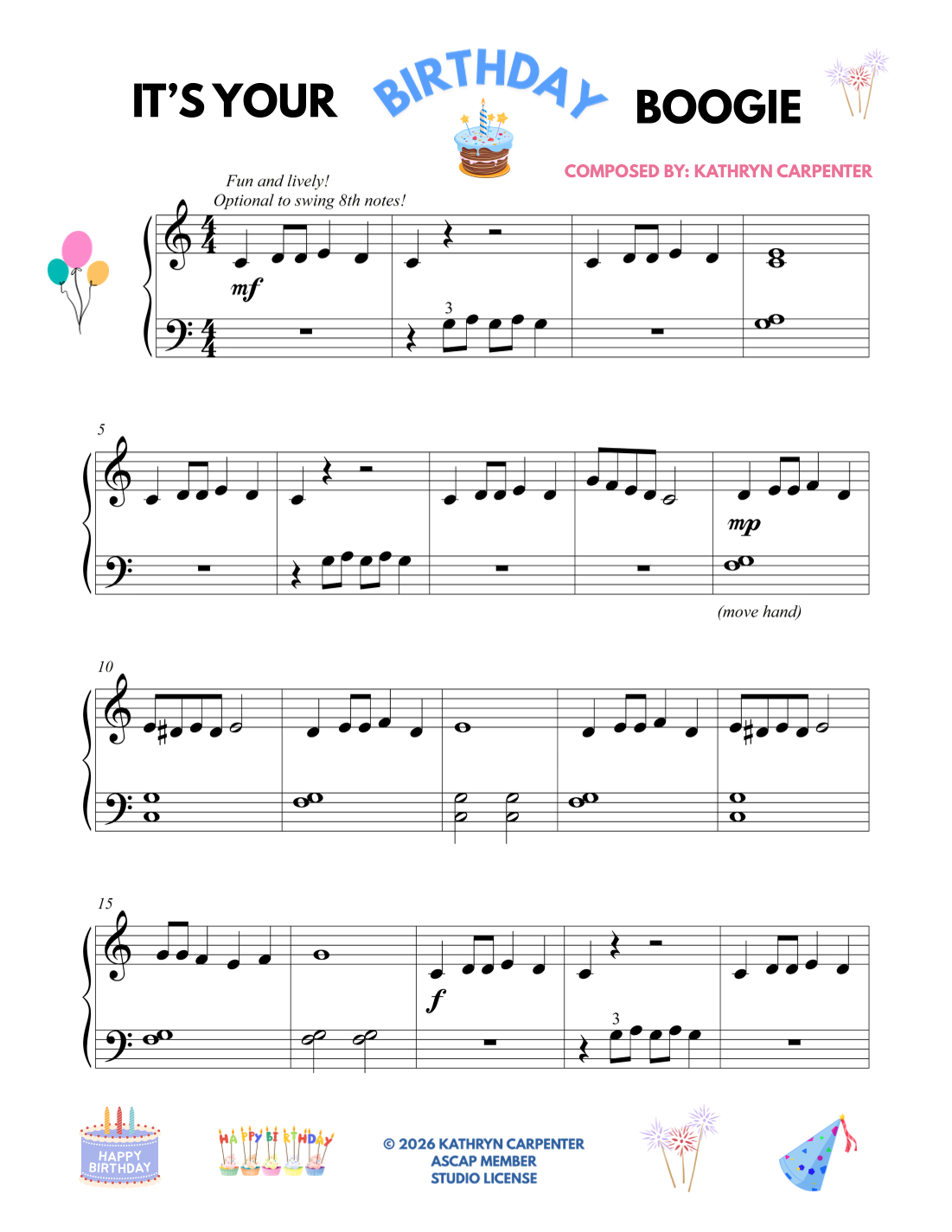 "It's Your Birthday Boogie" (Easy Piano) by Kathryn Carpenter Sheet ...