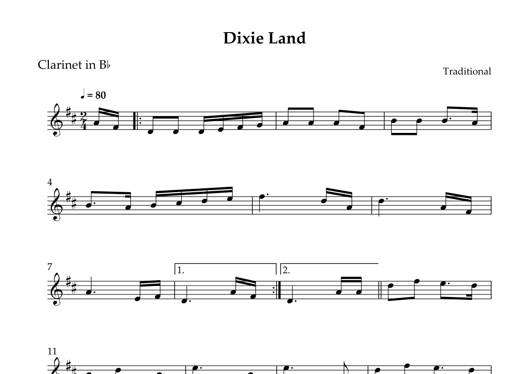 Dixie Land (arr. Wesley S. SIlva) by Traditional Sheet Music for ...