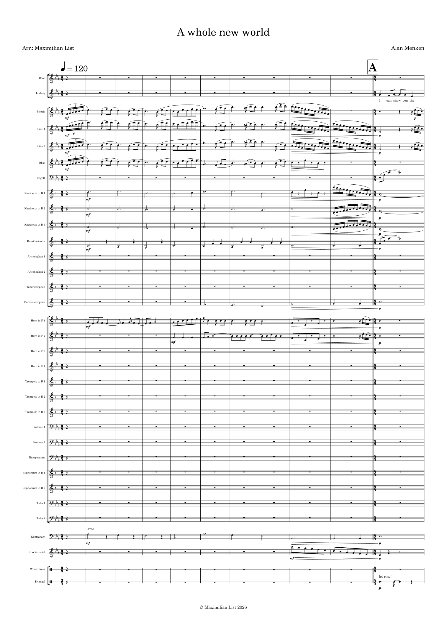 A Whole New World - Score Only (arr. Maximilian List) by Tim Rice Sheet ...