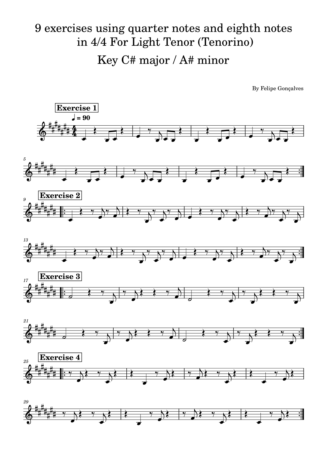 9 exercises using quarter notes and eighth notes in 4/4 For Light Tenor ...