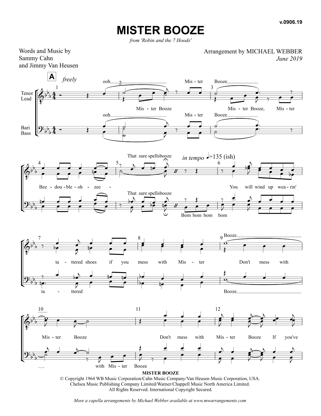 Mister Booze (arr. Michael Webber) by Frank Sinatra Sheet Music for ...