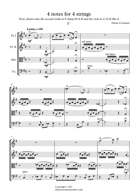 4 notes for 4 strings by Diana Cotoman Sheet Music for String Quartet ...