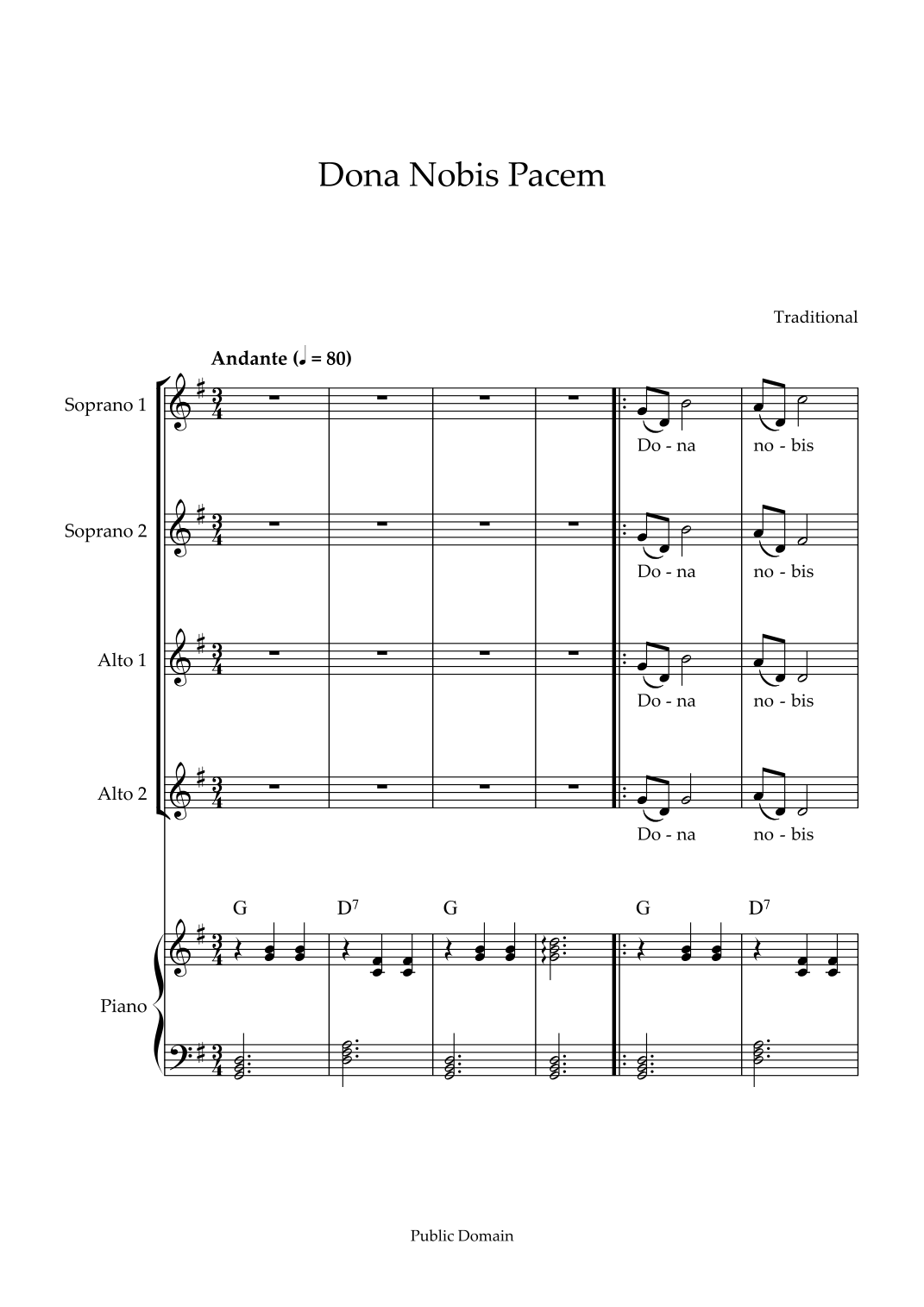 Dona Nobis Pacem – SSAA Choir & Piano (G major, with Chord Symbols ...