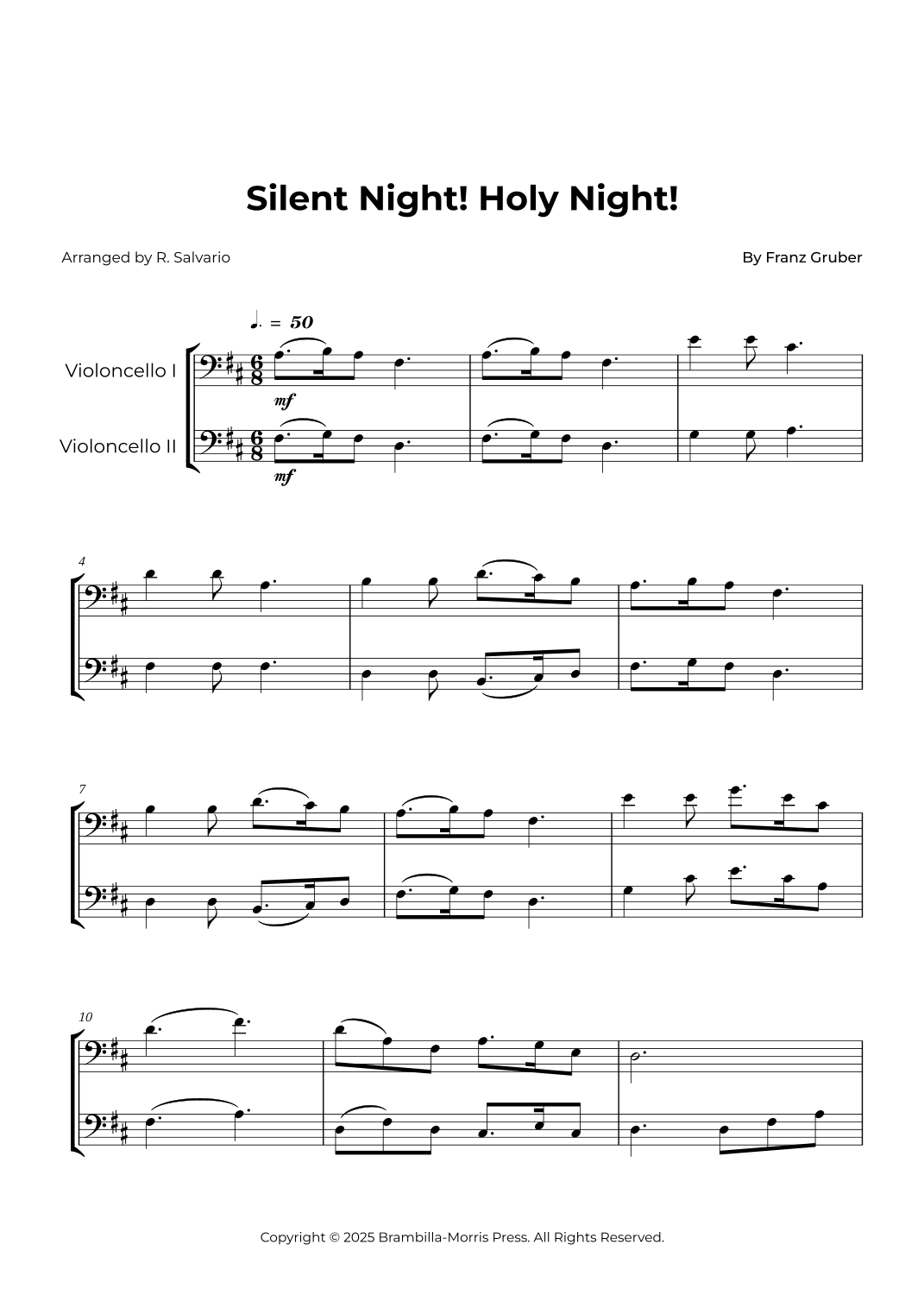 Silent Night! Holy Night! - Cello Duet (arr. R. Salvario) por Franz ...