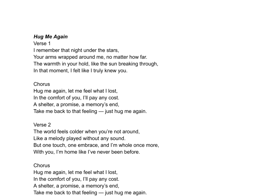 Hug me again by CChase Sheet Music for Piano, Vocal & Guitar Chords at Sheet Music Direct