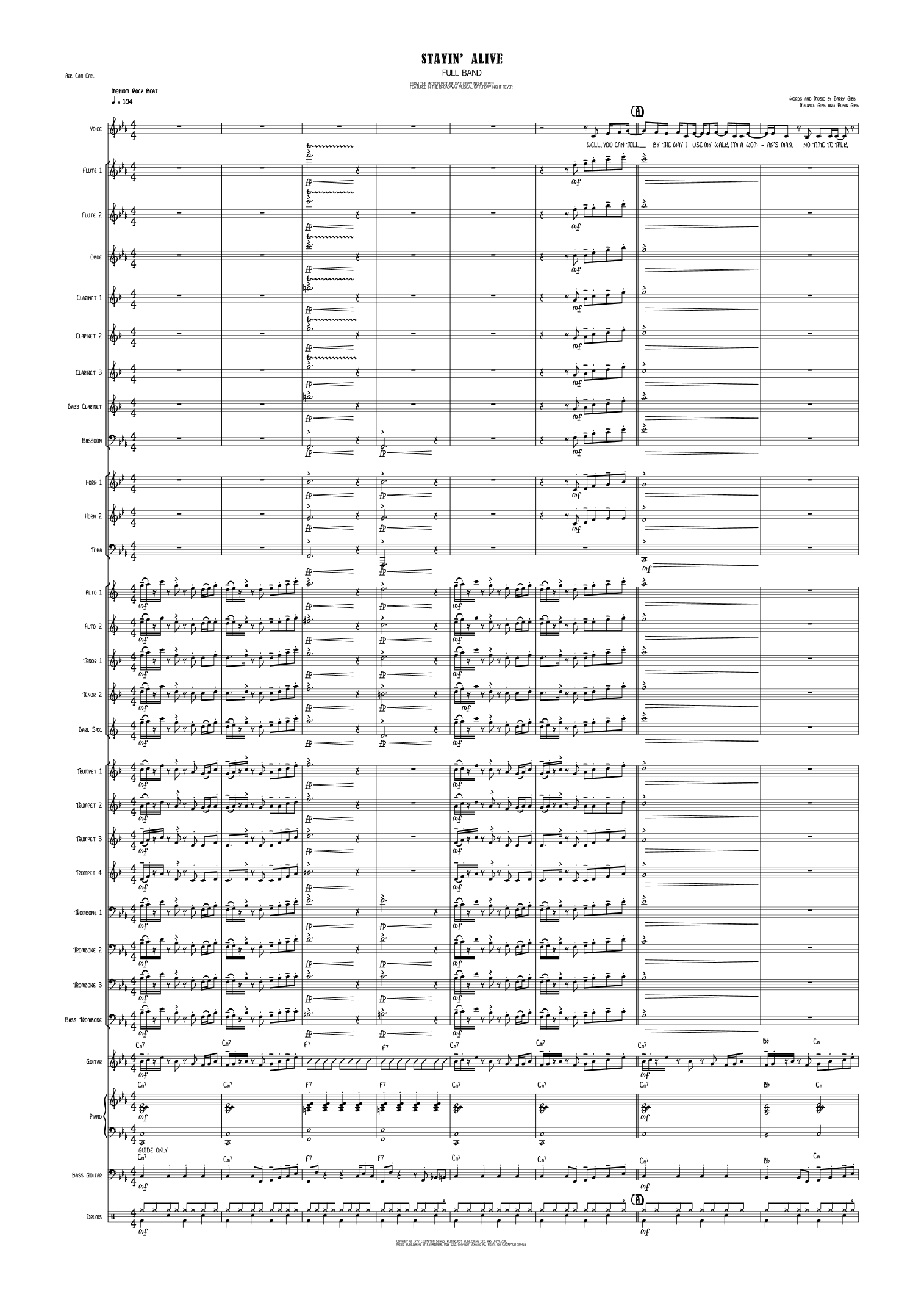 Stayin' Alive (arr. Cam Earl) by The Bee Gees Sheet Music for Concert ...