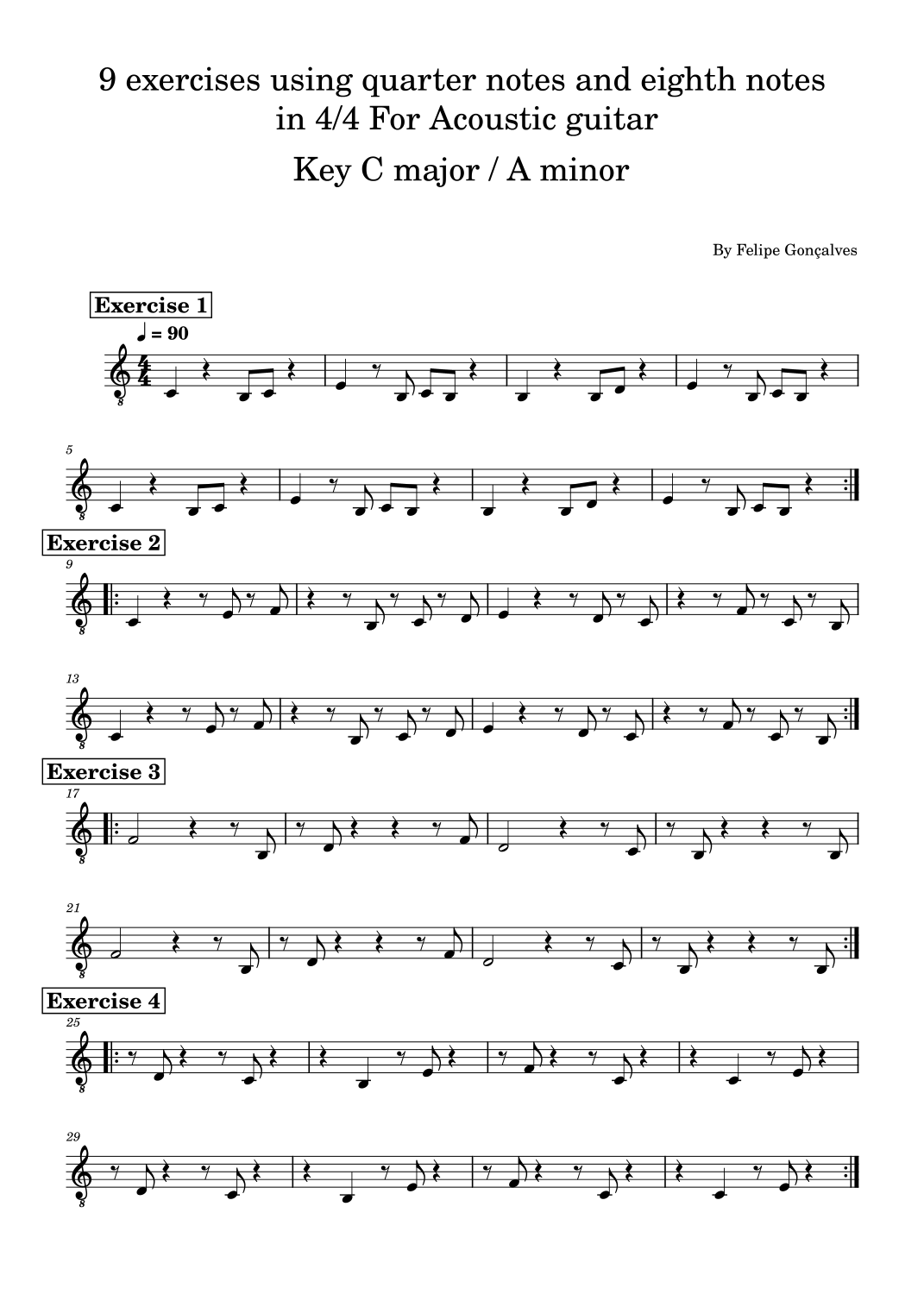 9 exercises using quarter notes and eighth notes in 4/4 For Acoustic ...