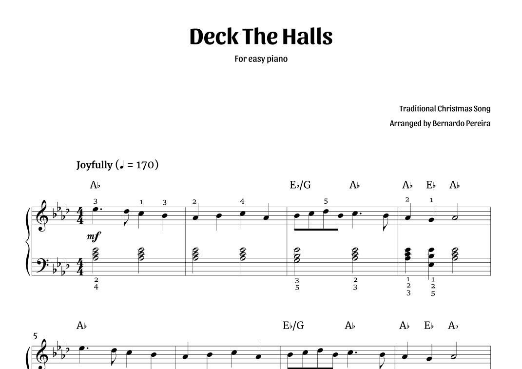 Deck The Halls (easy piano in Ab major – with chords) (arr. Bernardo ...