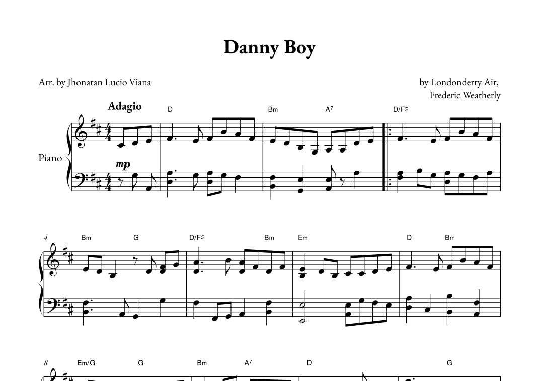 Danny Boy (arr. Jhonatan Lucio Viana) by Traditional Sheet Music for ...