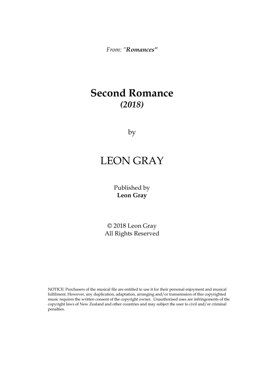 Second Romance, 2018, Leon Gray Sheet Music | Leon Gray | Piano Solo