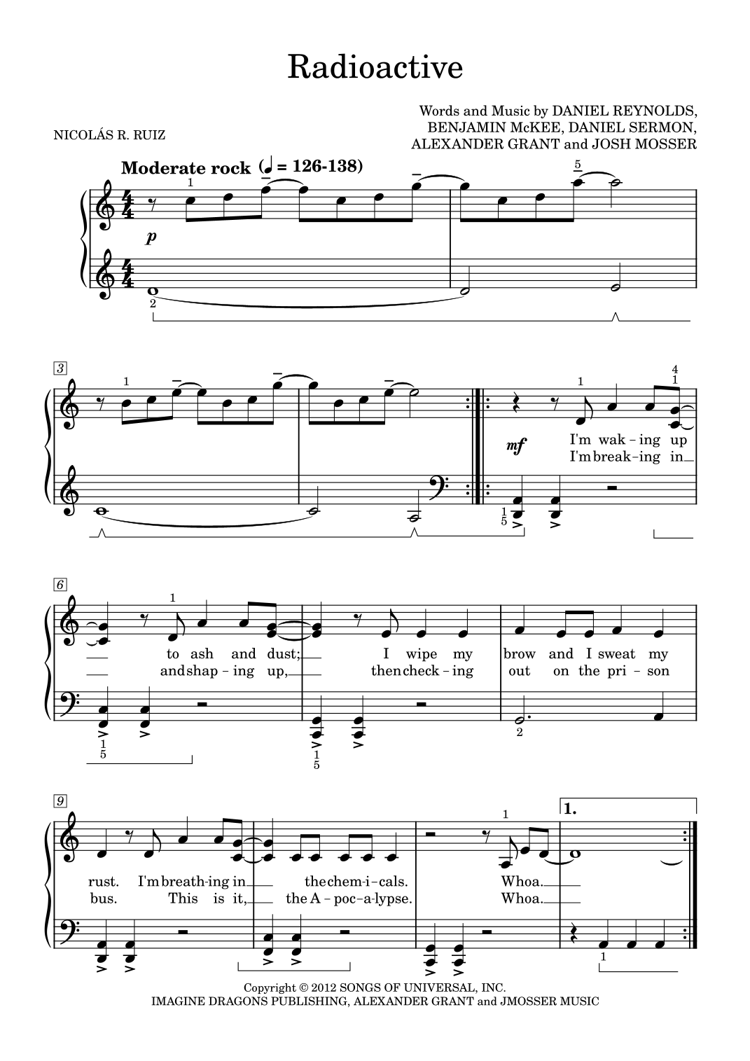 Radioactive (arr. Nicolás Romero Ruiz) by Imagine Dragons Sheet Music ...