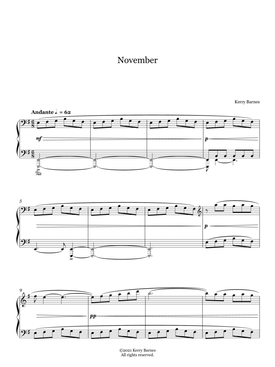 "NOVEMBER" von Kerry Barnes UK Composer Noten zum Klavier solo bei ...