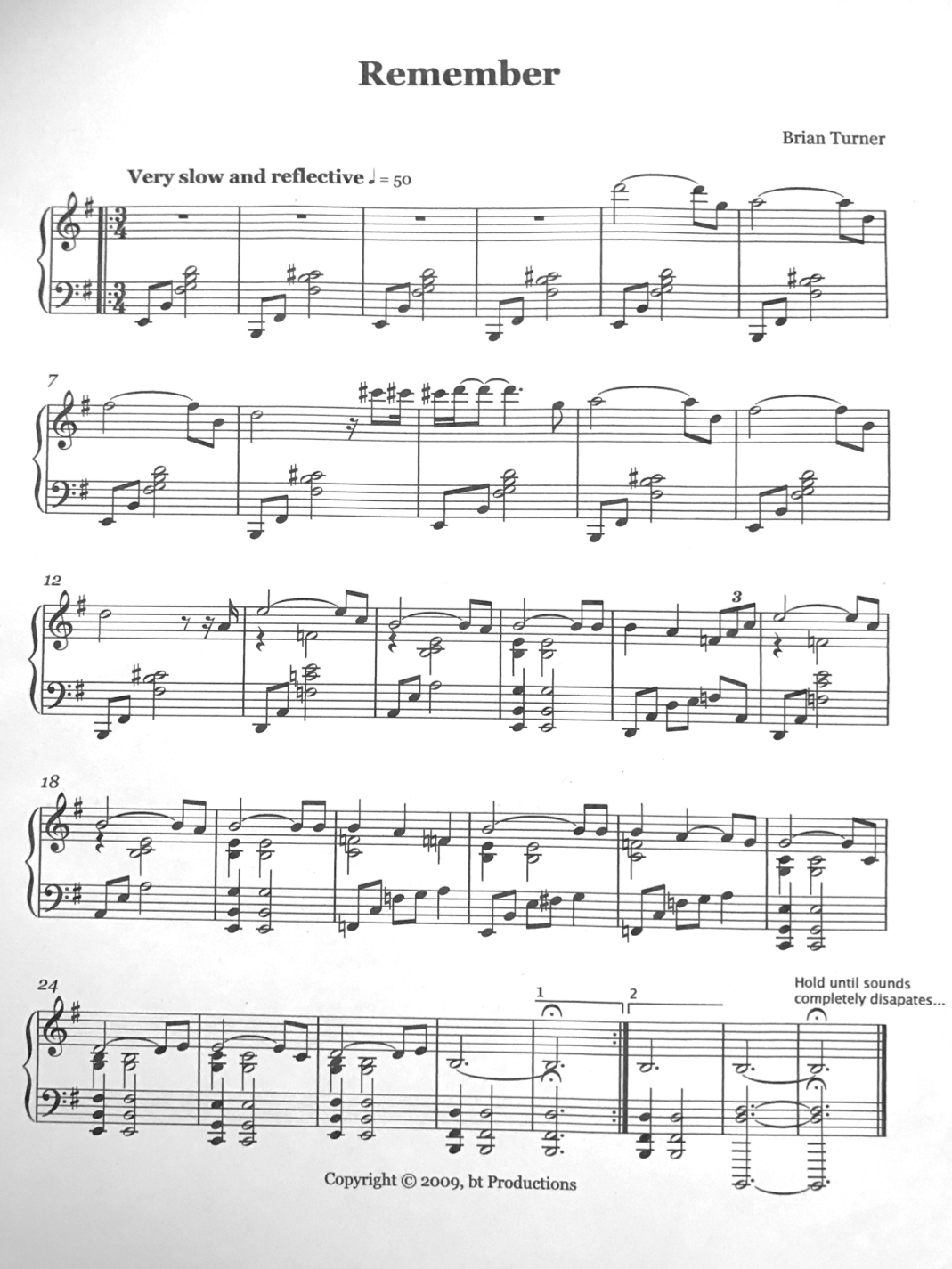 Remember by Brian Turner Sheet Music for Piano Solo at Sheet Music Direct