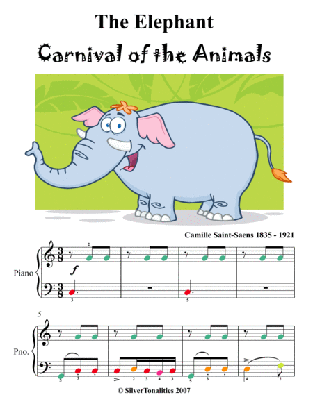 The Elephant Carnival of the Animals Easy Piano Sheet Music with ...