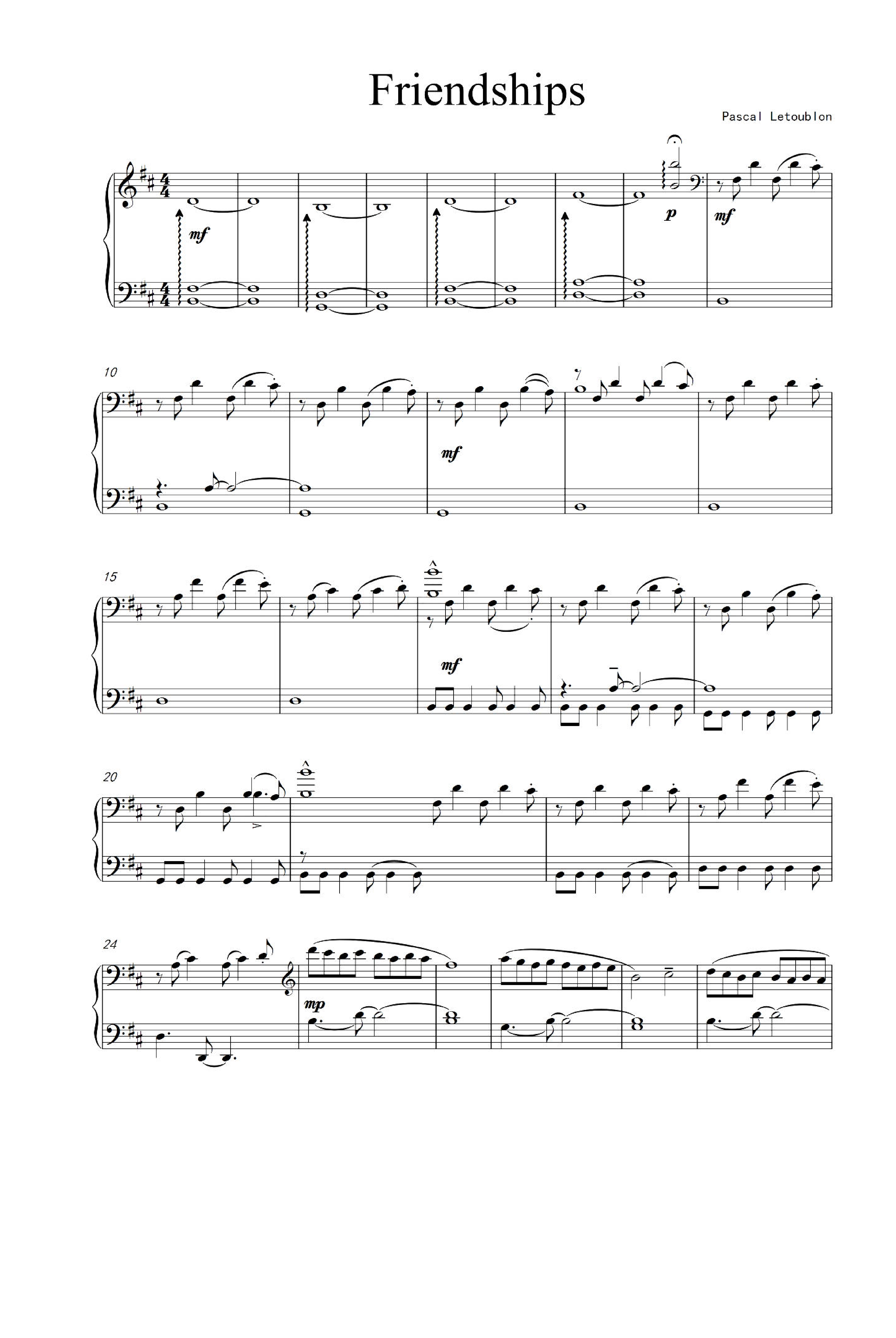 Friendships (arr. Pascal Letoublon) by Pascal Letoublon Sheet Music for ...