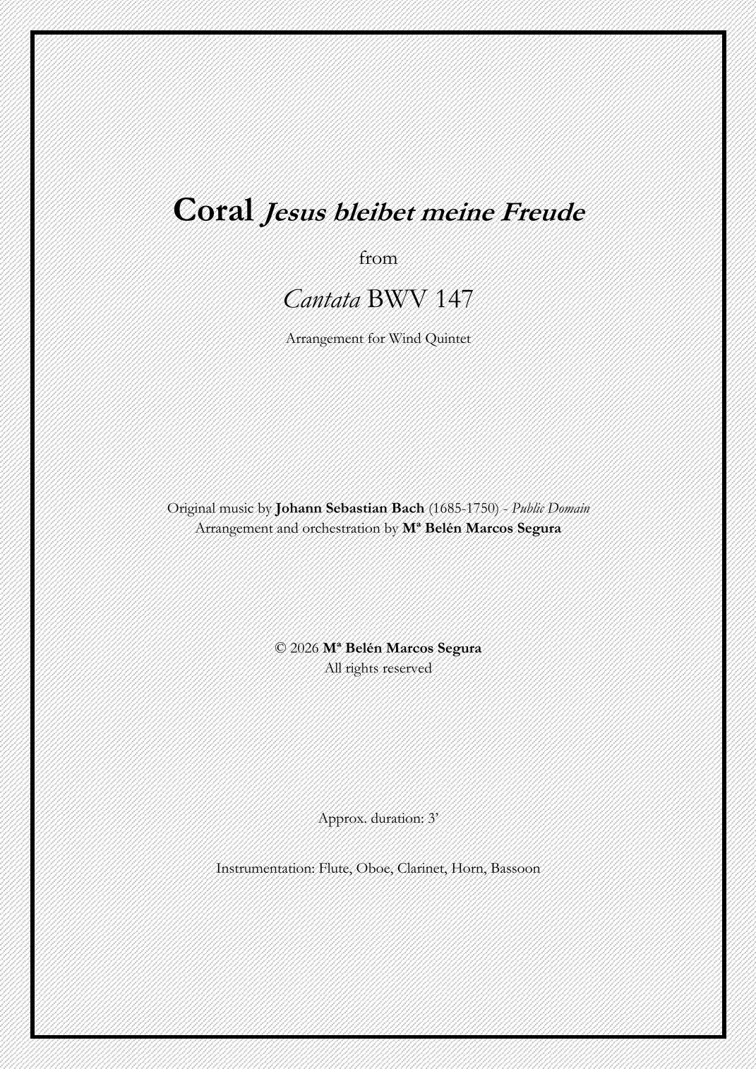 Coral Jesus bleibet meine Freude from Cantata BWV 147 (arr. M Belen ...