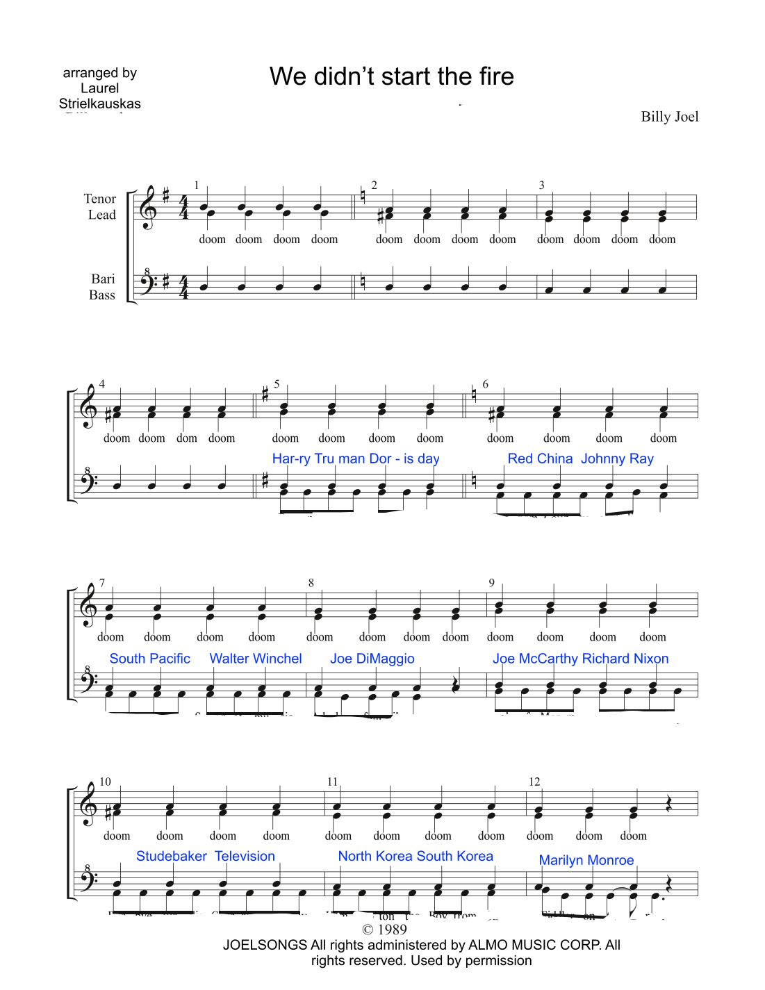 We Didn't Start The Fire (arr. Laurel Strielkasukas) Noten | Billy Joel ...