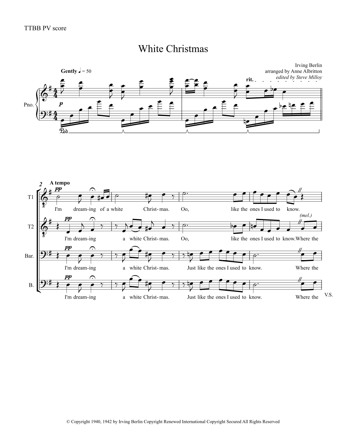 White Christmas (arr. Anne Albritton) by Bing Crosby Sheet Music for ...