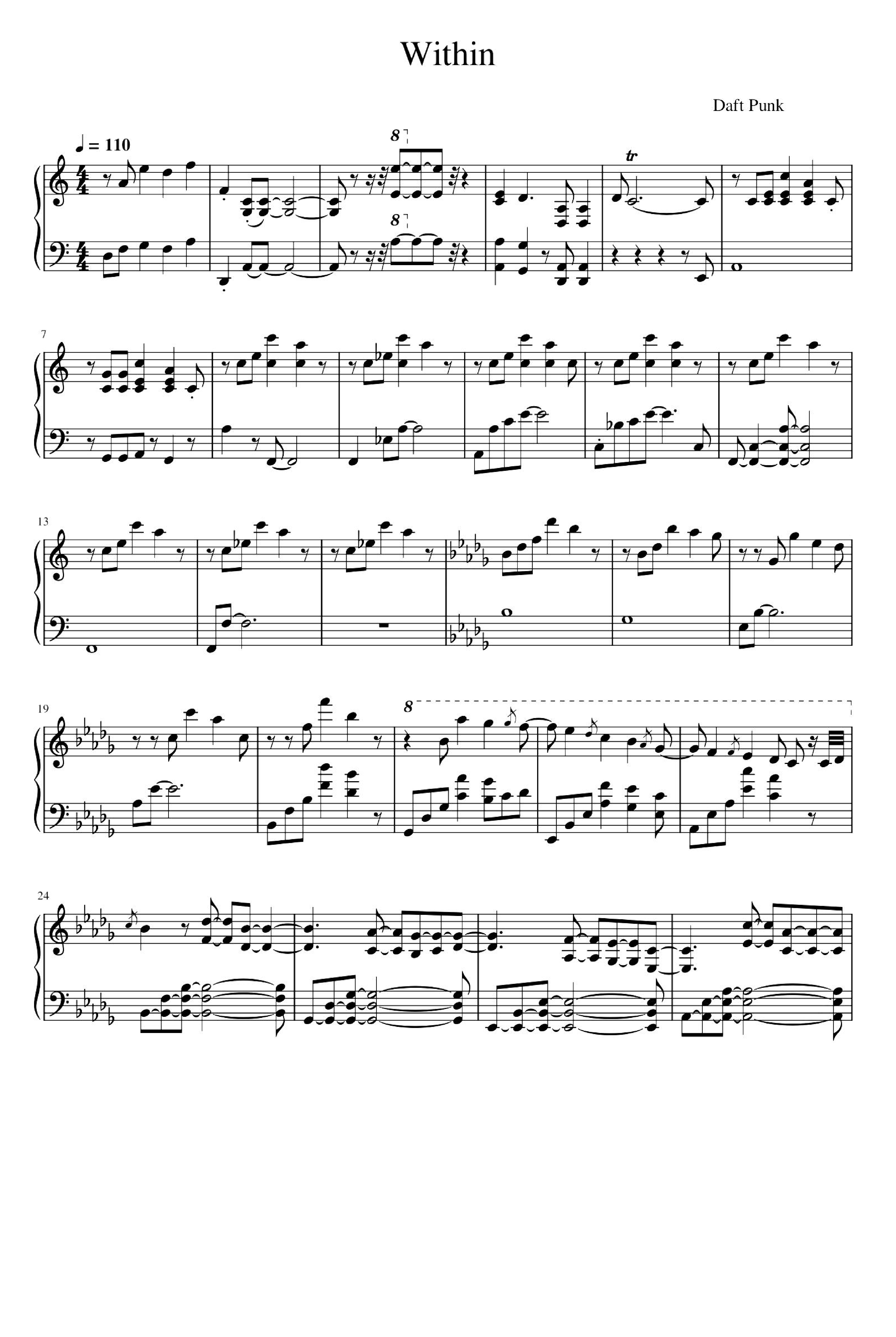 Within (arr. Daft Punk) by Daft Punk Sheet Music for Piano Solo at ...