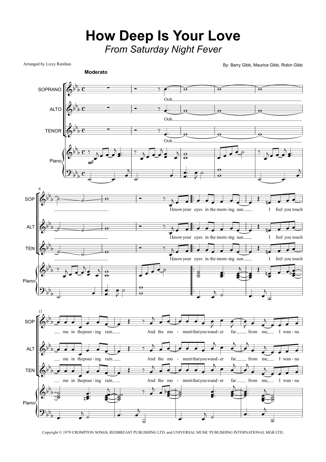 How Deep Is Your Love (arr. Lizzy Renihan) by The Bee Gees Sheet Music ...