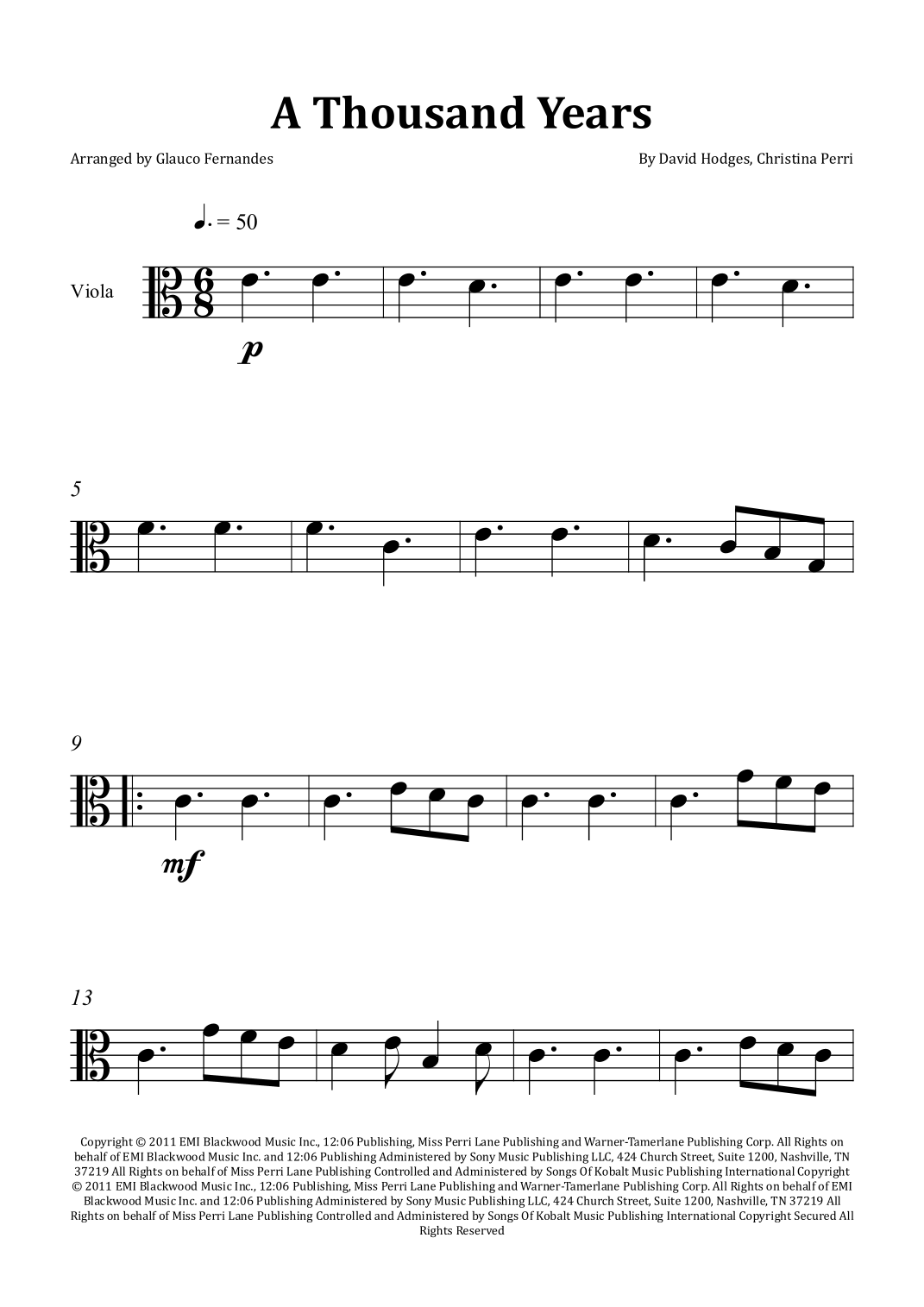 A Thousand Years arr Glauco Fernandes Sheet Music Christina Perri