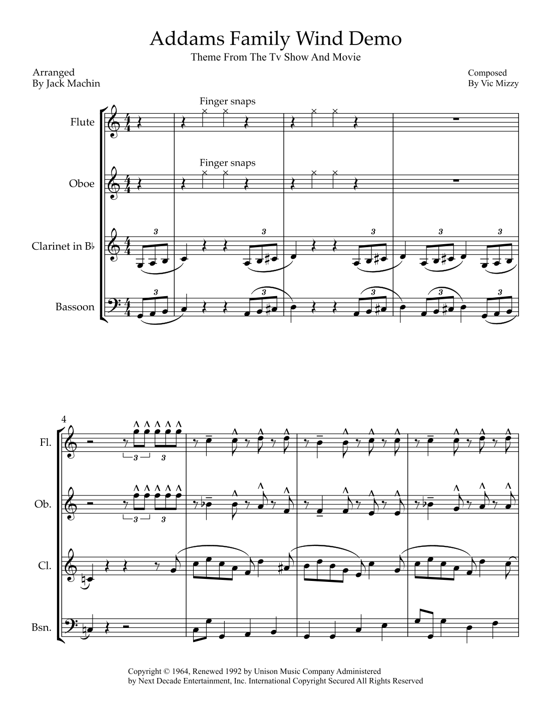 Addams Family Theme (arr. Jack Machin) by Vic Mizzy Sheet Music for ...
